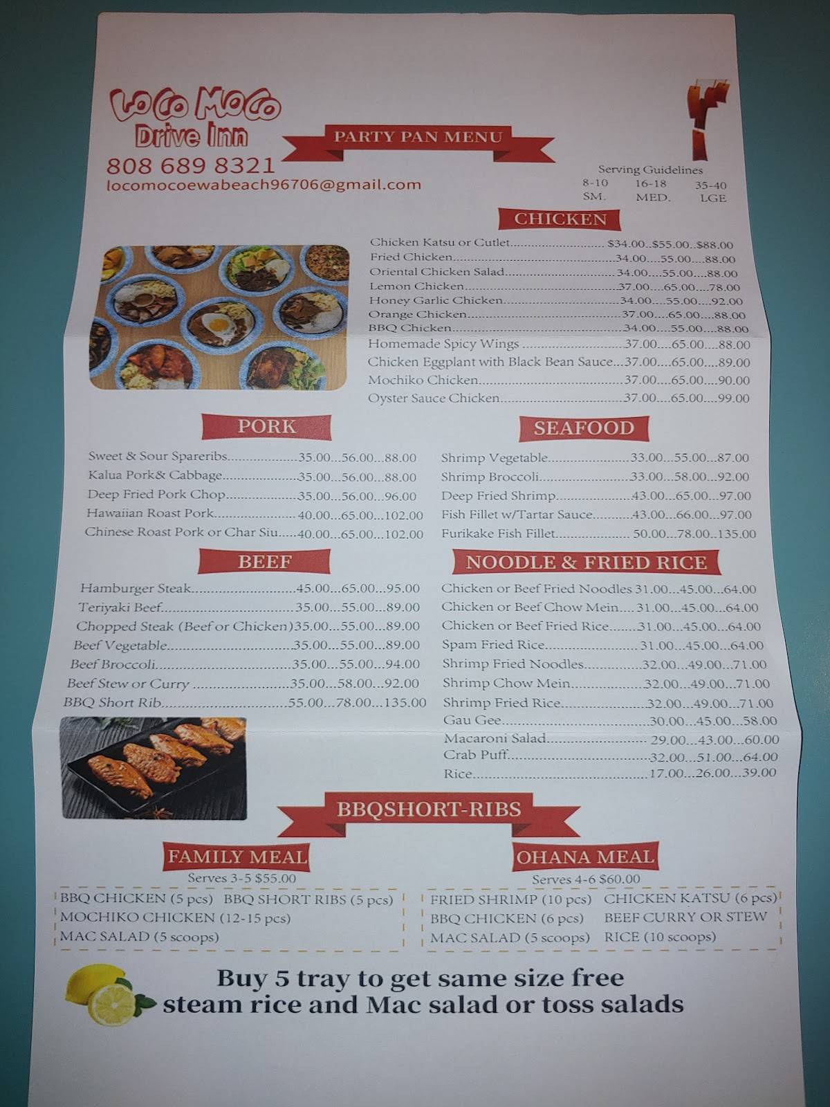 Menu at Loco Moco Drive Inn Ewa Beach fast food, Ewa Beach