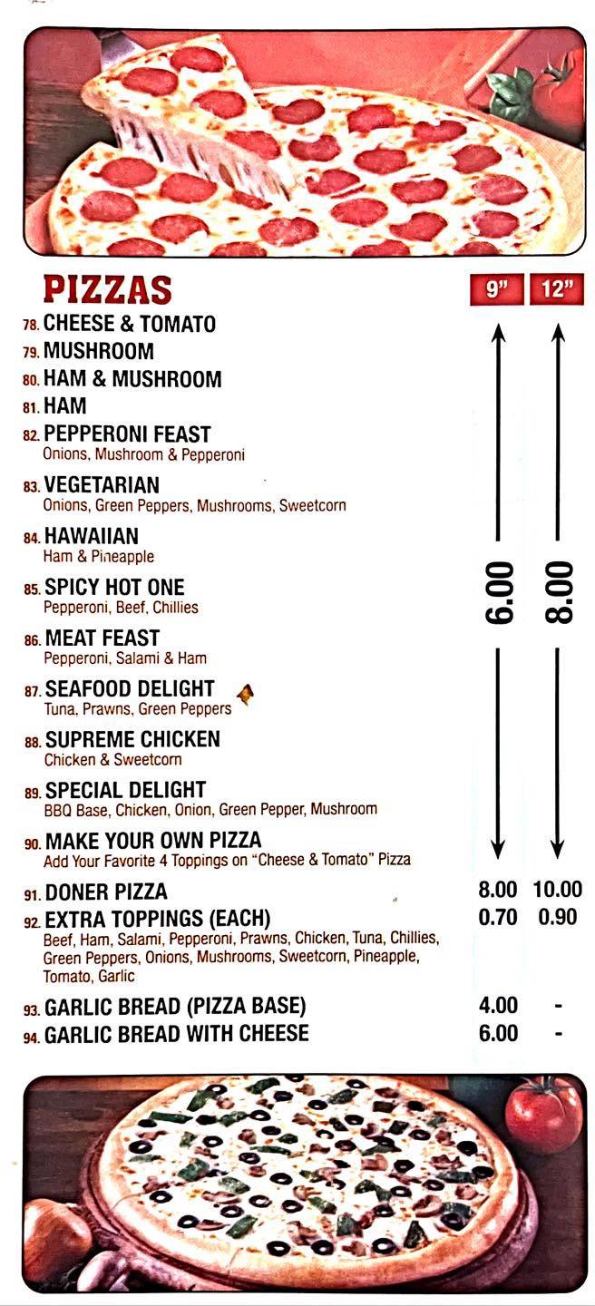 Menu at Turkish Delight Kebab Shop fast food, Chatham