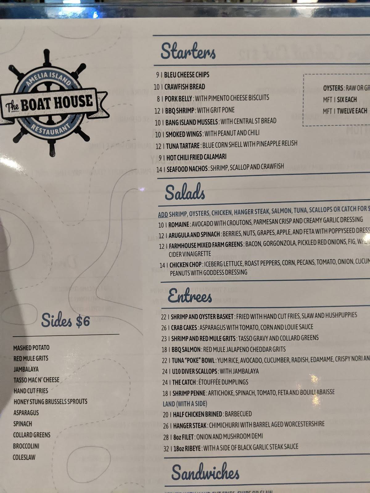 Menu at The Boat House pub & bar, Fernandina Beach