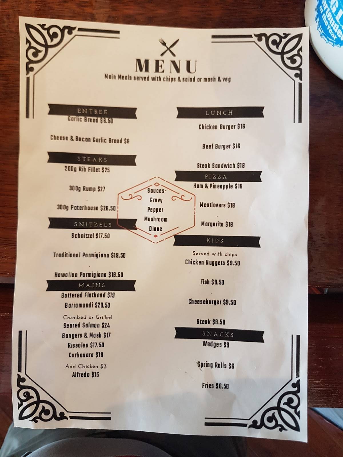 Menu at Bottletree Hotel pub & bar, Fernvale