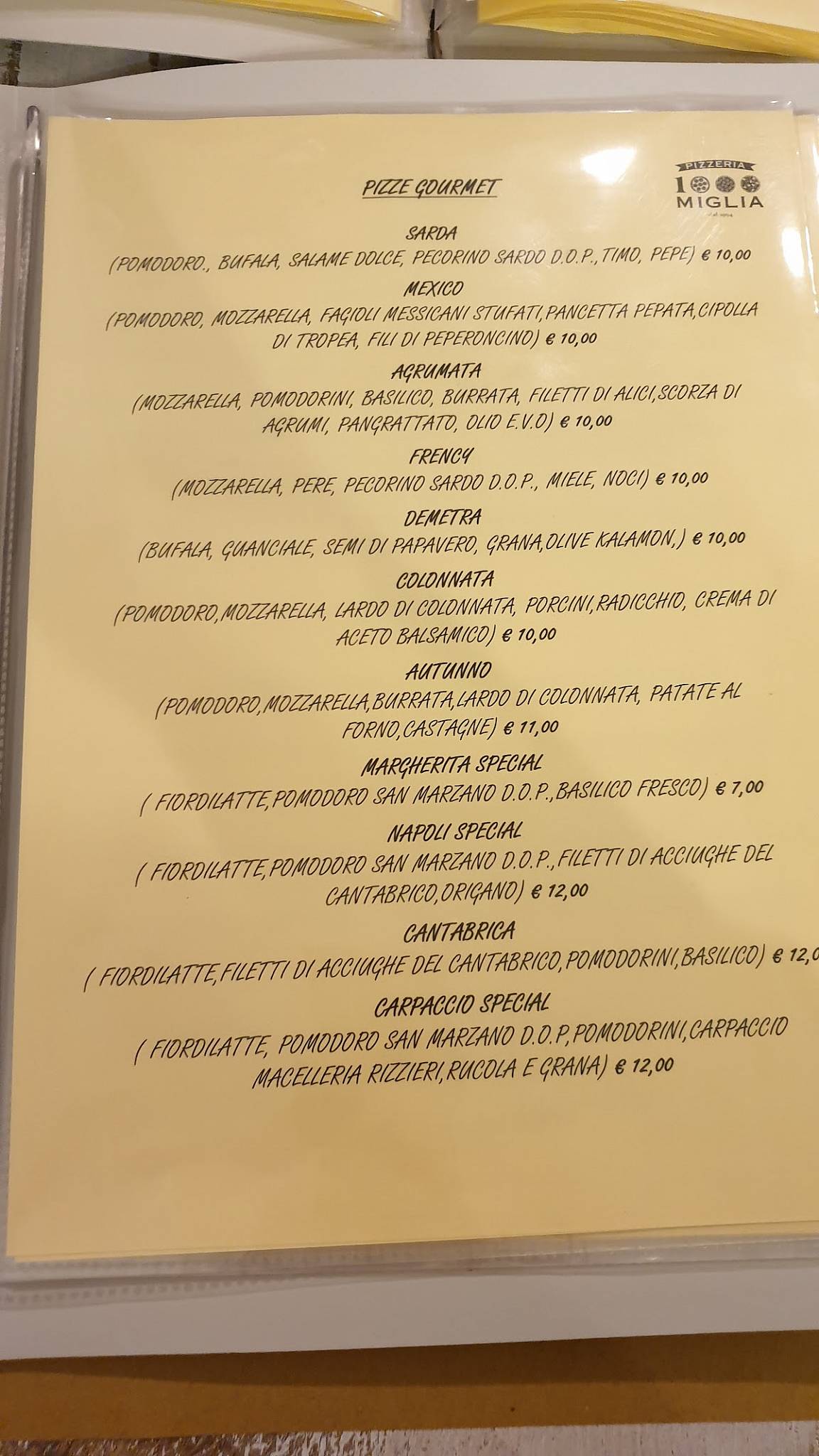 Speisekarte von 1000 Miglia pizza, Ferrara