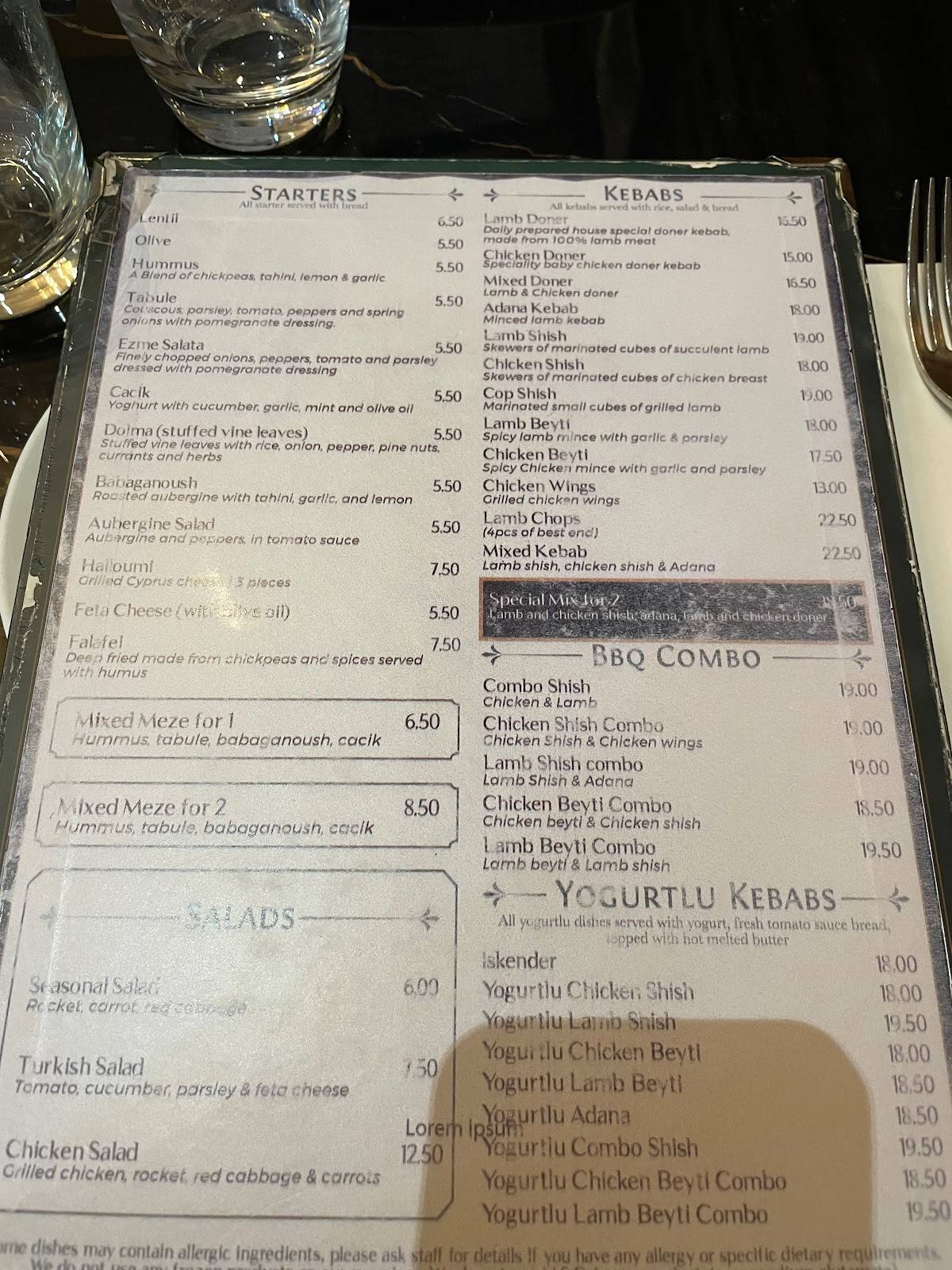 Menu at Fez Mangal Ladbroke Grove restaurant, London