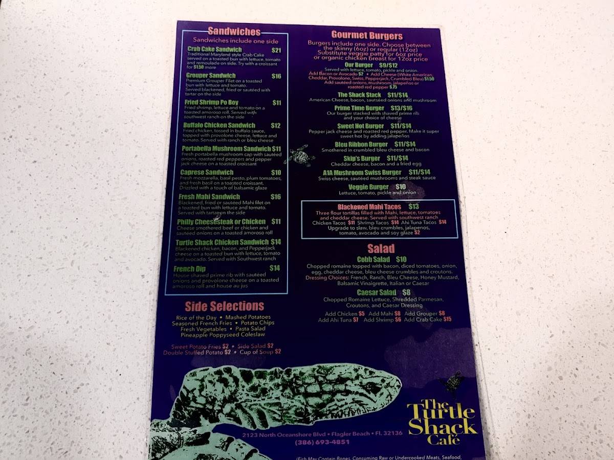 Menu at Turtle Shack Cafe, Flagler Beach