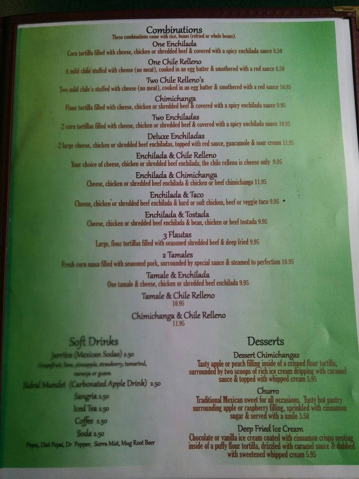 Menu at Los Compadres Taqueria restaurant, Florence