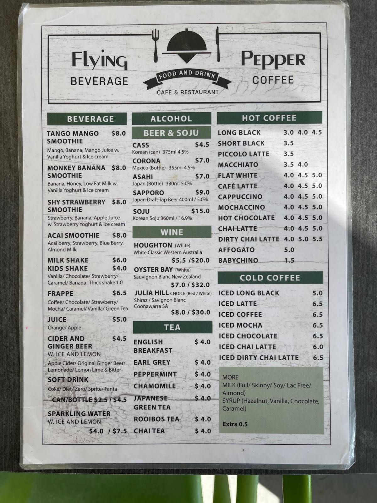 Menu at Flying Pepper restaurant, Rochedale, 120 Kate Cct