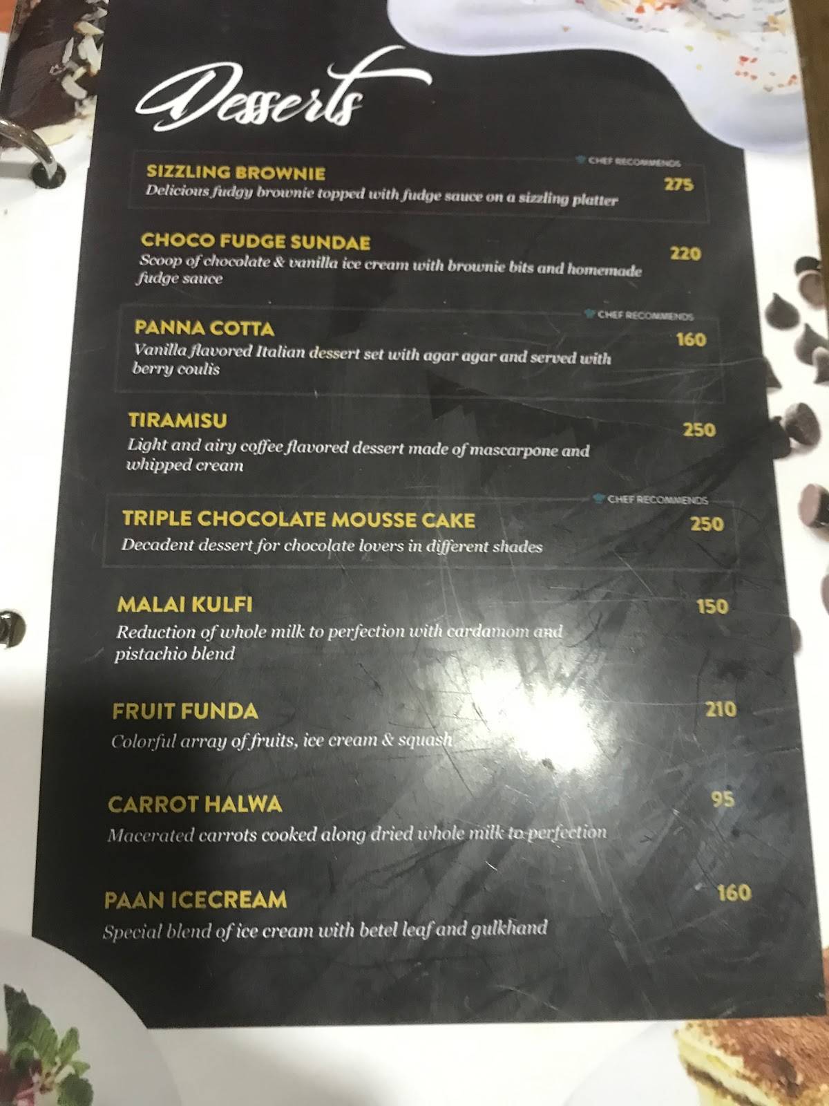 Menu at Food Nirvana, Chennai, 23/11