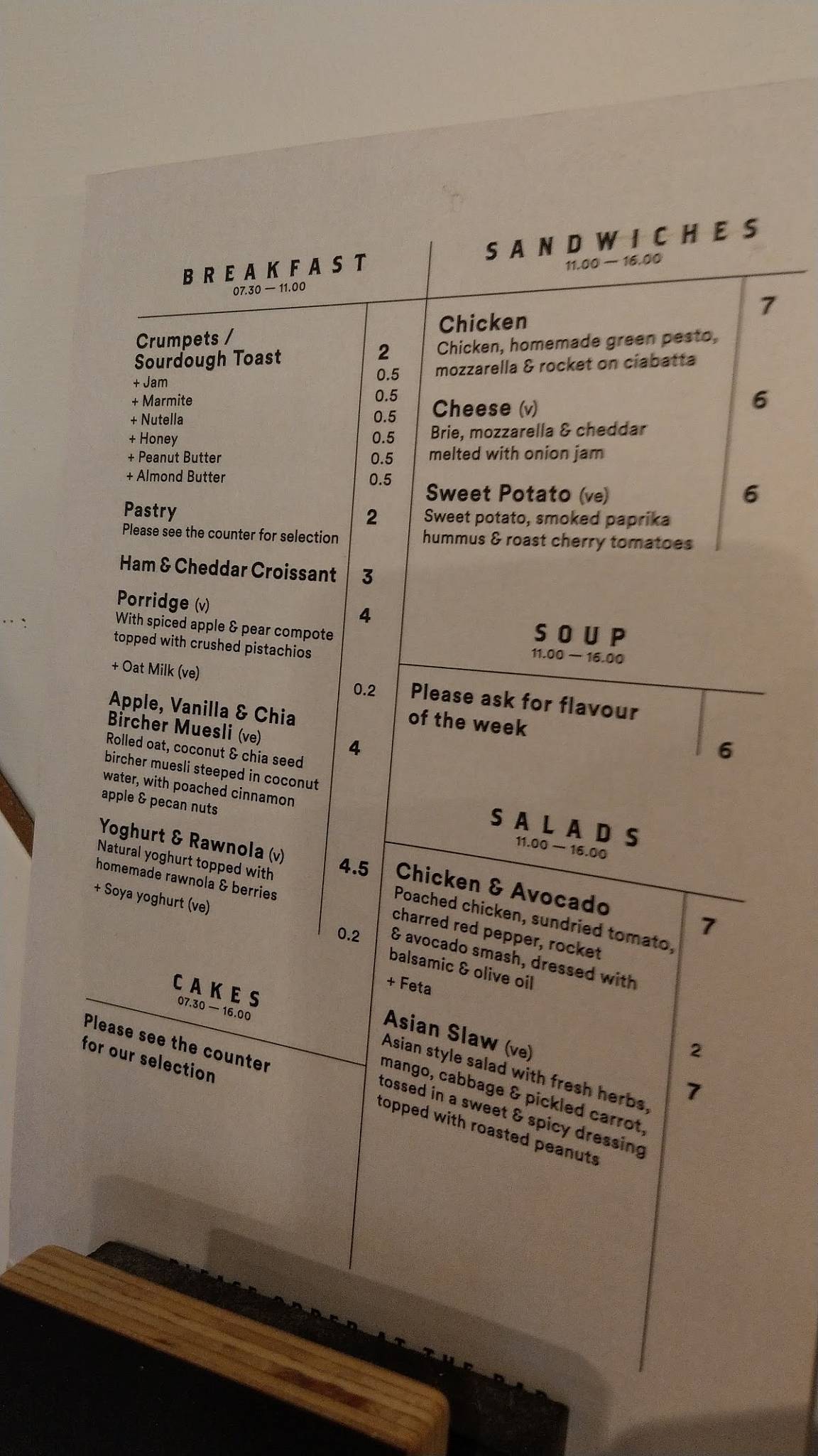 Menu at Foundation Coffee House, Manchester, Sevendale House