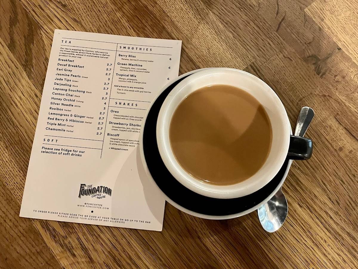 Menu at Foundation Coffee House, Manchester, Sevendale House