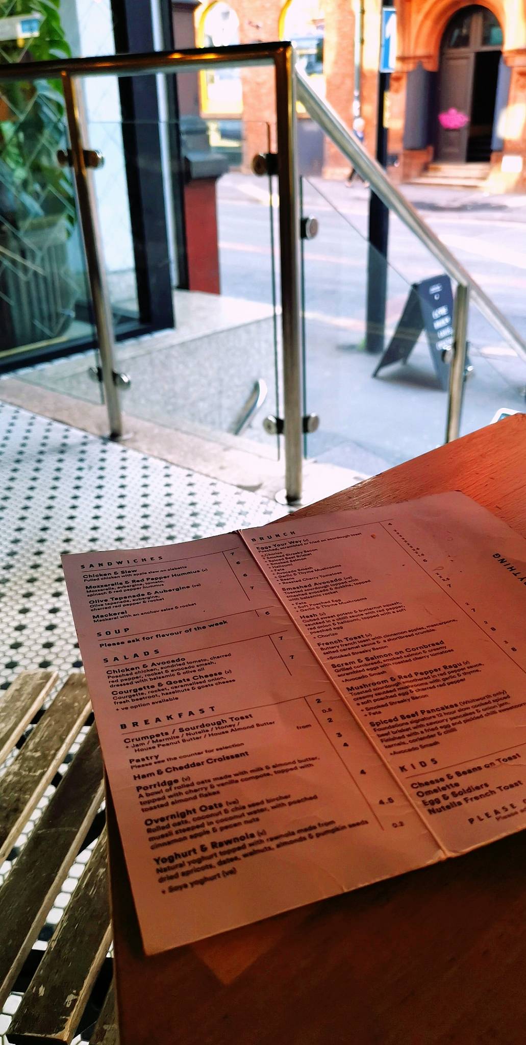 Menu at Foundation Coffee House, Manchester, Sevendale House