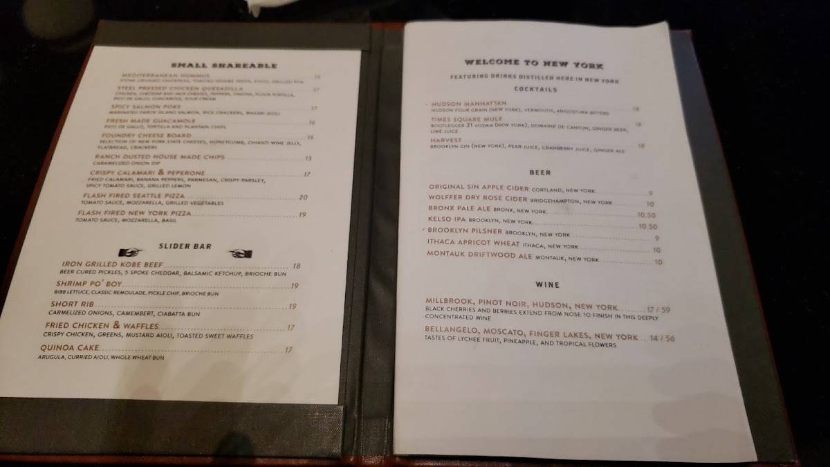 Menu at Foundry Bar, West New York, 270 W 43rd St