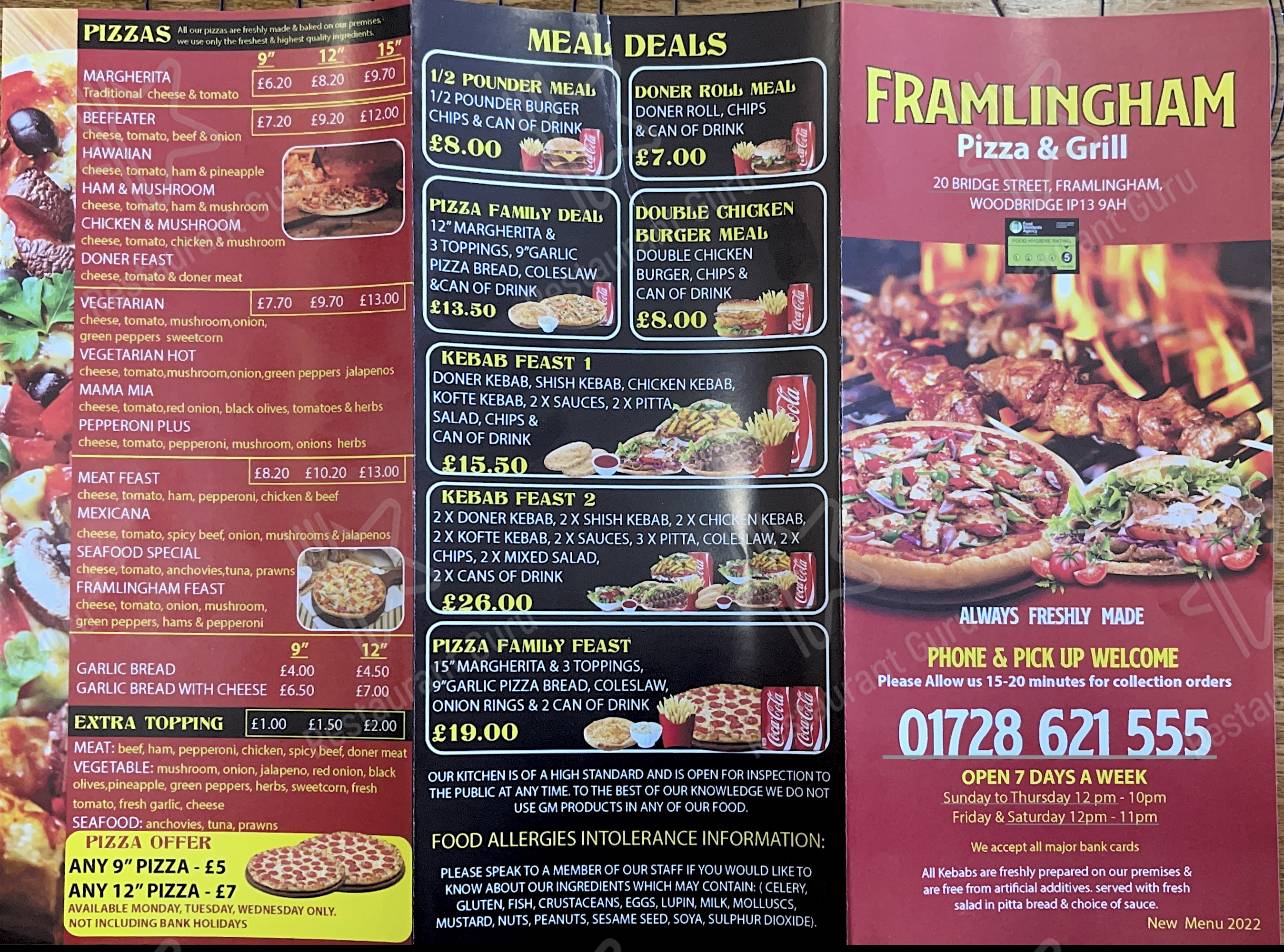 Menu at Framlingham Pizza & Grill pizzeria, Framlingham