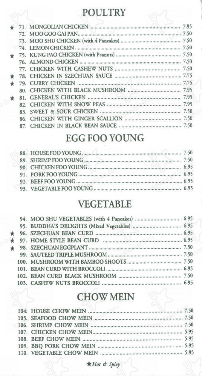 Menu at Fred's Szechuan Chinese Restaurant, Nevada City