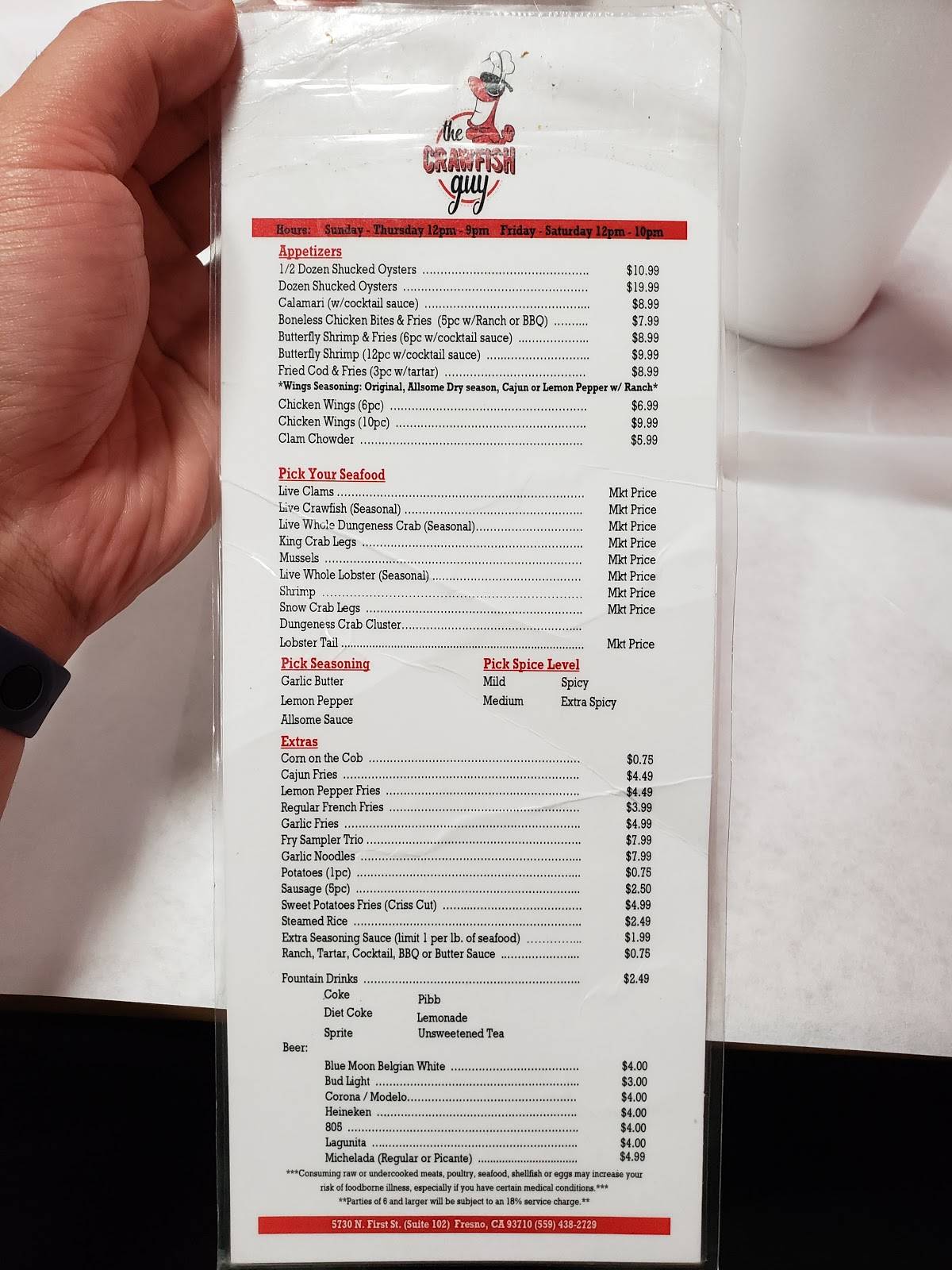 Menu at The Crawfish Guy restaurant, Fresno