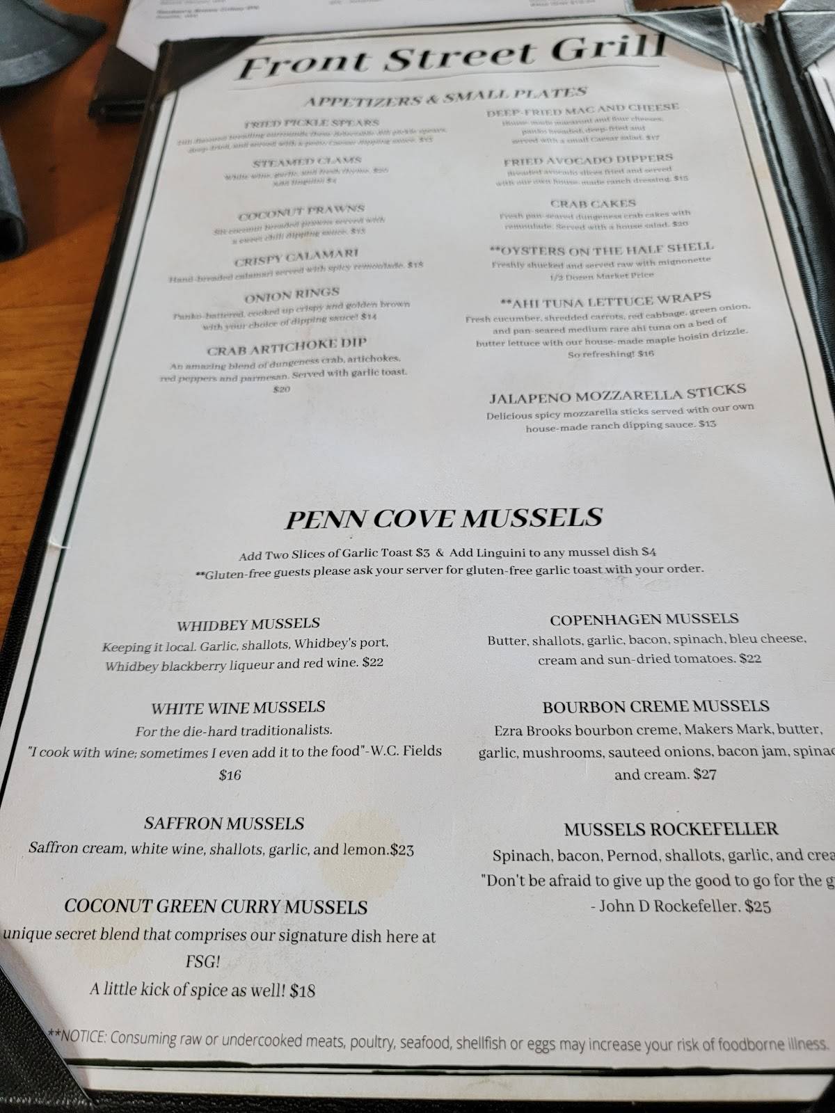 Menu at Front Street Grill steakhouse, Coupeville