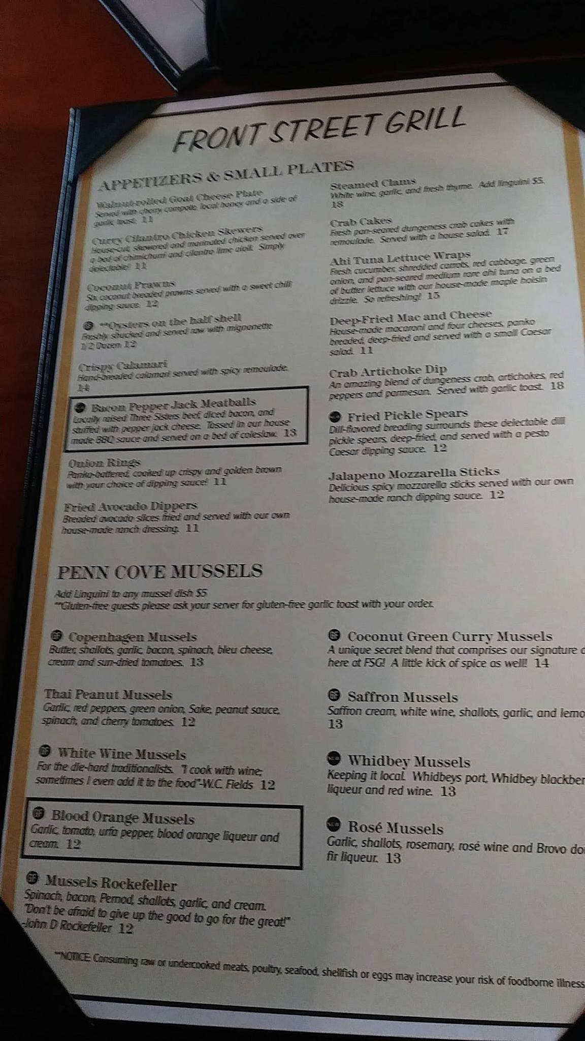 Menu at Front Street Grill steakhouse, Coupeville