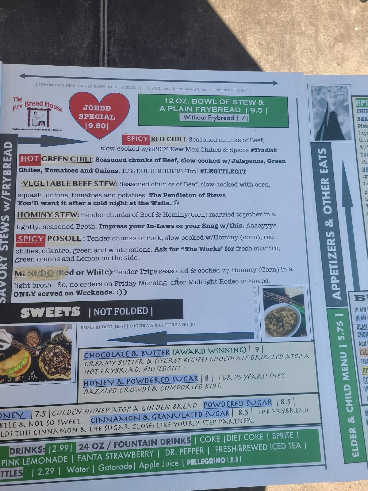 Menu at Fry Bread House restaurant, Phoenix, N 7th Ave