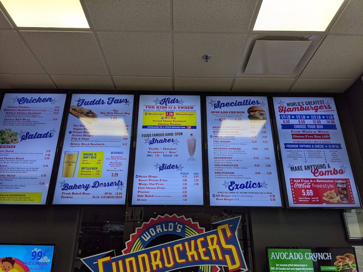 Menu at Fuddruckers restaurant, Regina