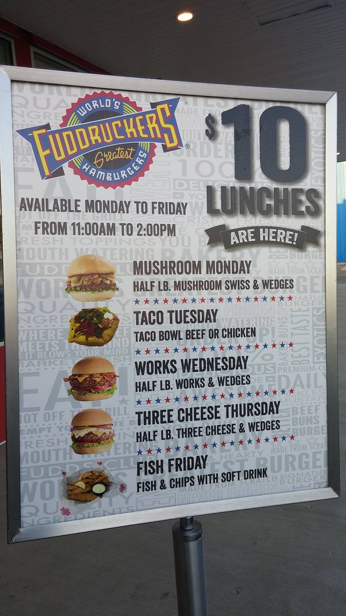 Menu at Fuddruckers restaurant, Regina
