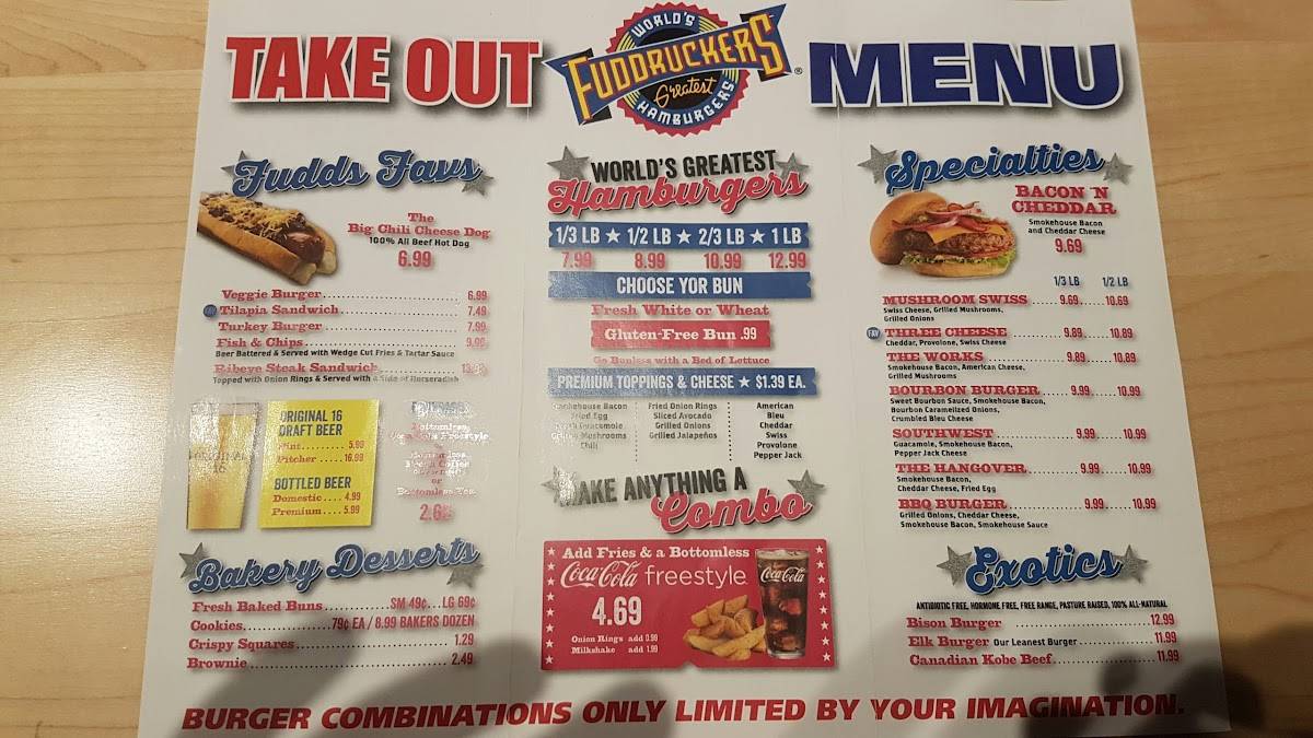 Menu at Fuddruckers restaurant, Regina