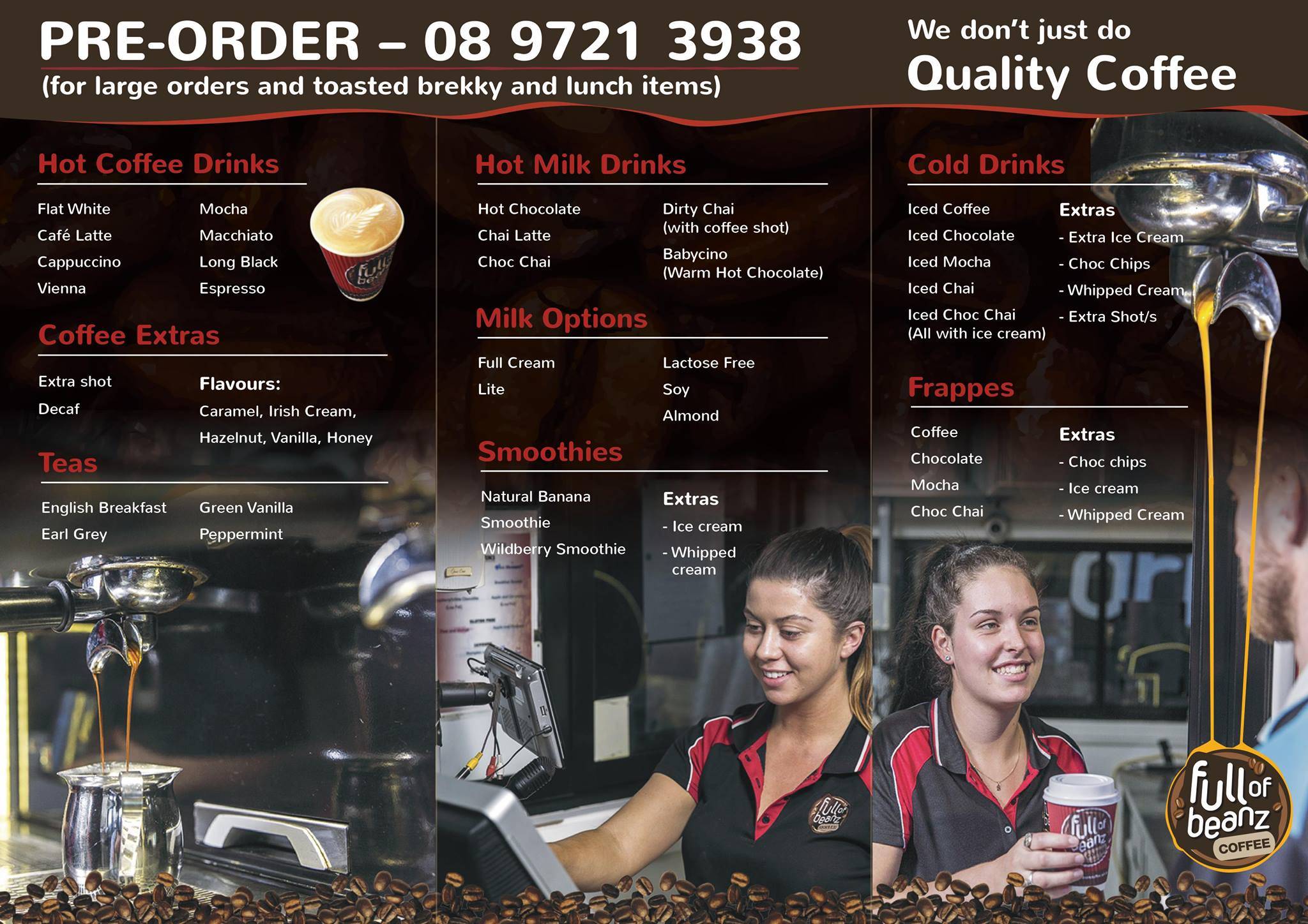 Menu at Full of Beanz Coffee restaurant, Bunbury