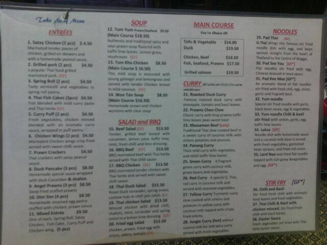 Menu at G.Thai Restaurant (ก.เจริญสุข), Wagga Wagga