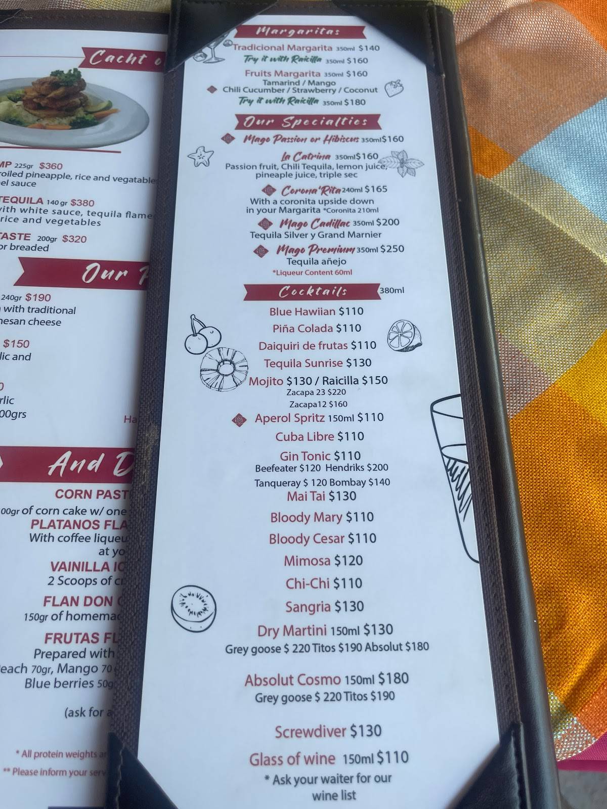 Menu at Gaby's Restaurant, Puerto Vallarta, C. Mina 252