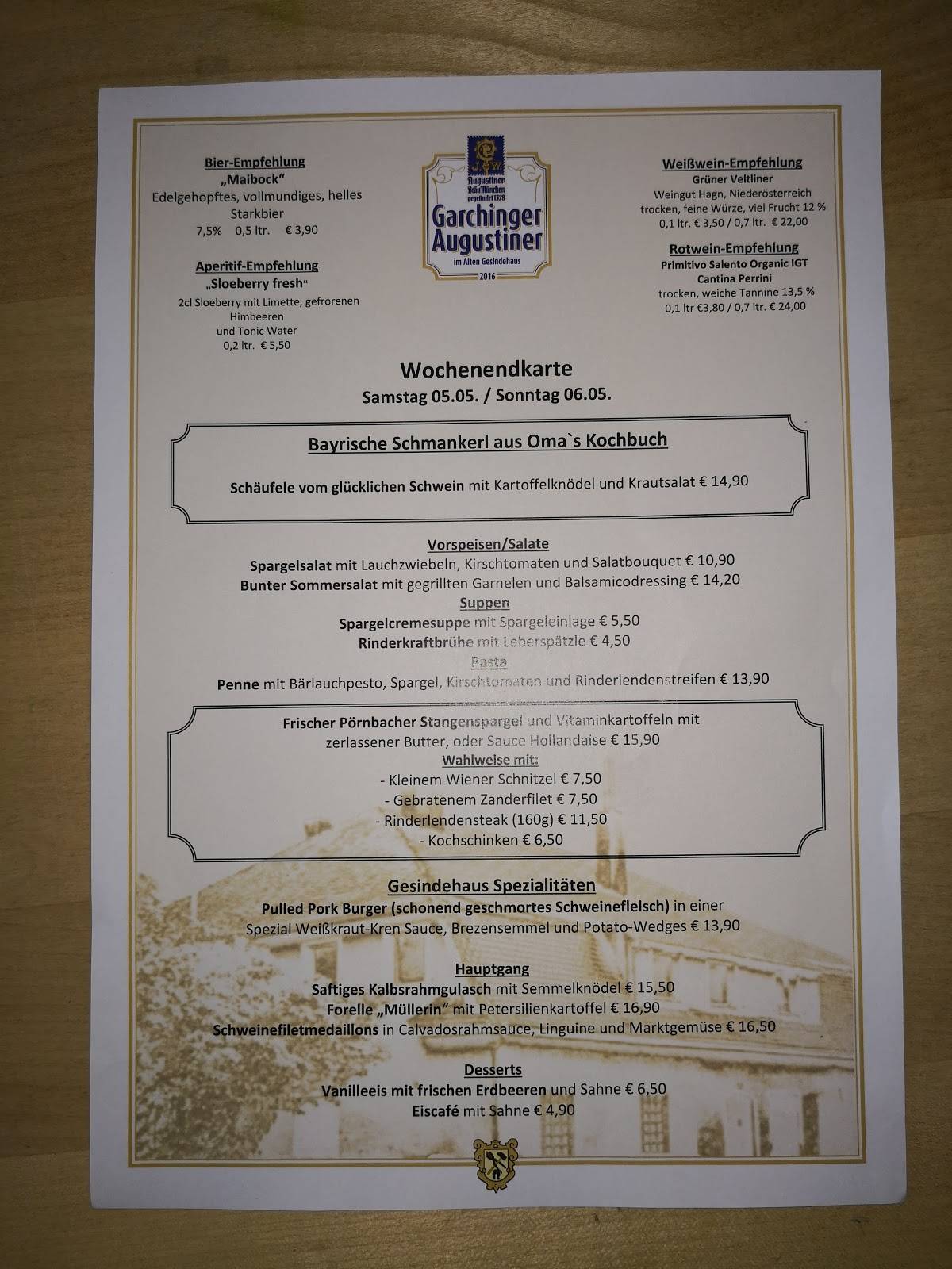 Speisekarte von Garchinger Augustiner restaurant, Garching bei München