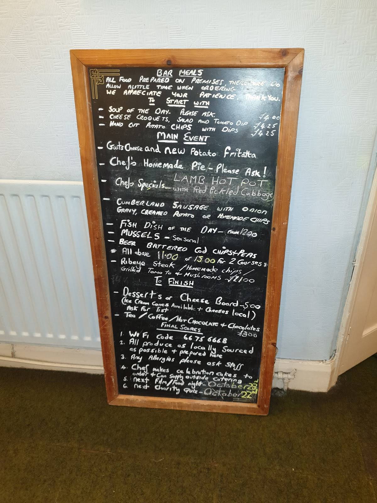 Menu at General Havelock Inn pub & bar, Haydon Bridge