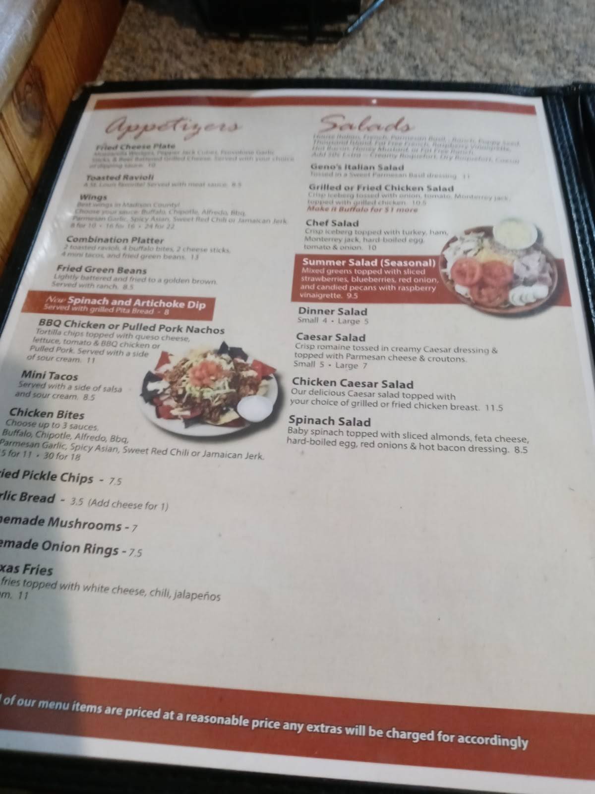 Menu at Geno's 140 pub & bar, Bethalto