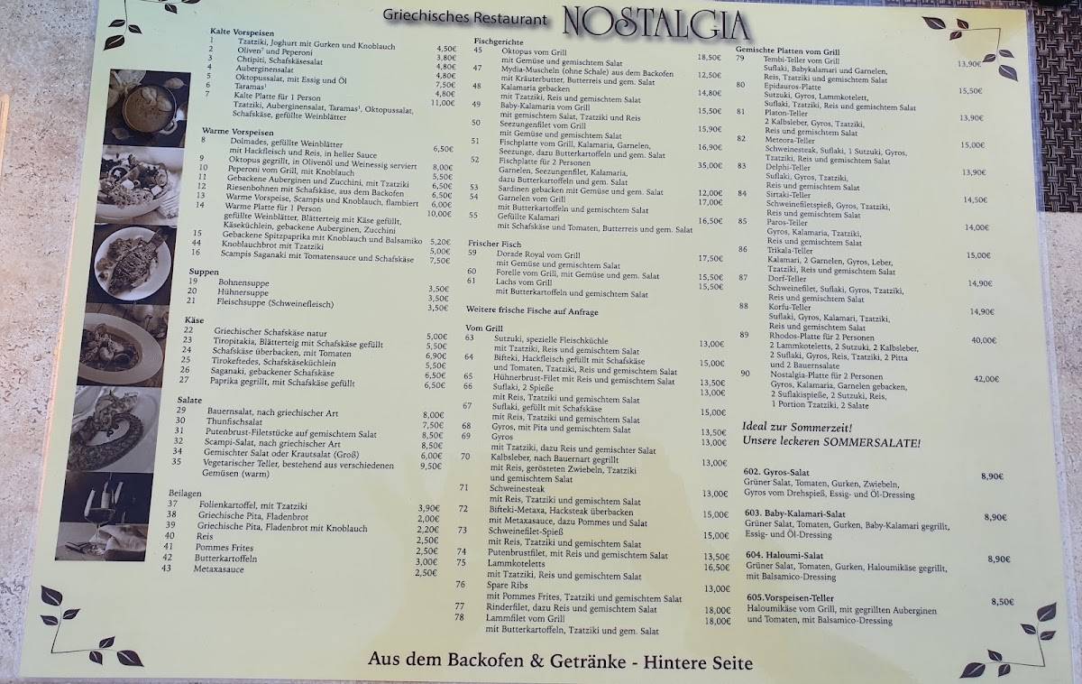 Speisekarte von NOSTALGIA restaurant, Georgensgmünd