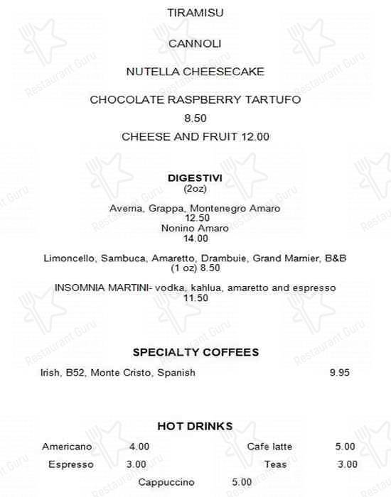 Menu at Gio Rana's Really Really Nice restaurant, Toronto