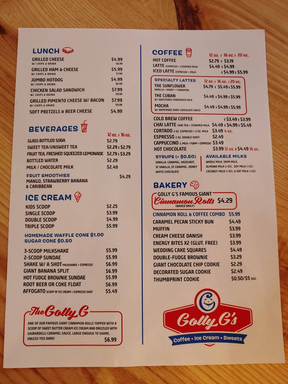 Menu at Golly G's Coffee, Ice Cream & Sweets - Greenbrier, Greenbrier
