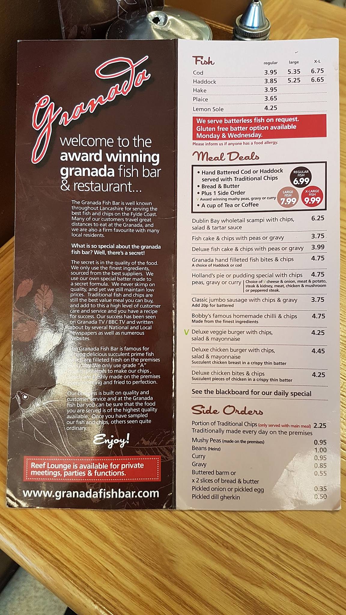 Menu at Granada Fish Bar & Restaurant, Fleetwood, 5 N Albert St