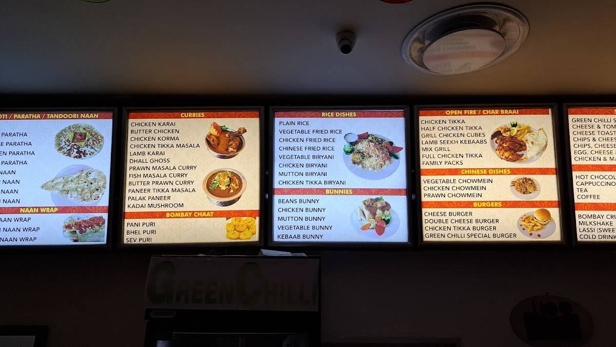 Menu at Green Chilli restaurant, Mount Edgecombe
