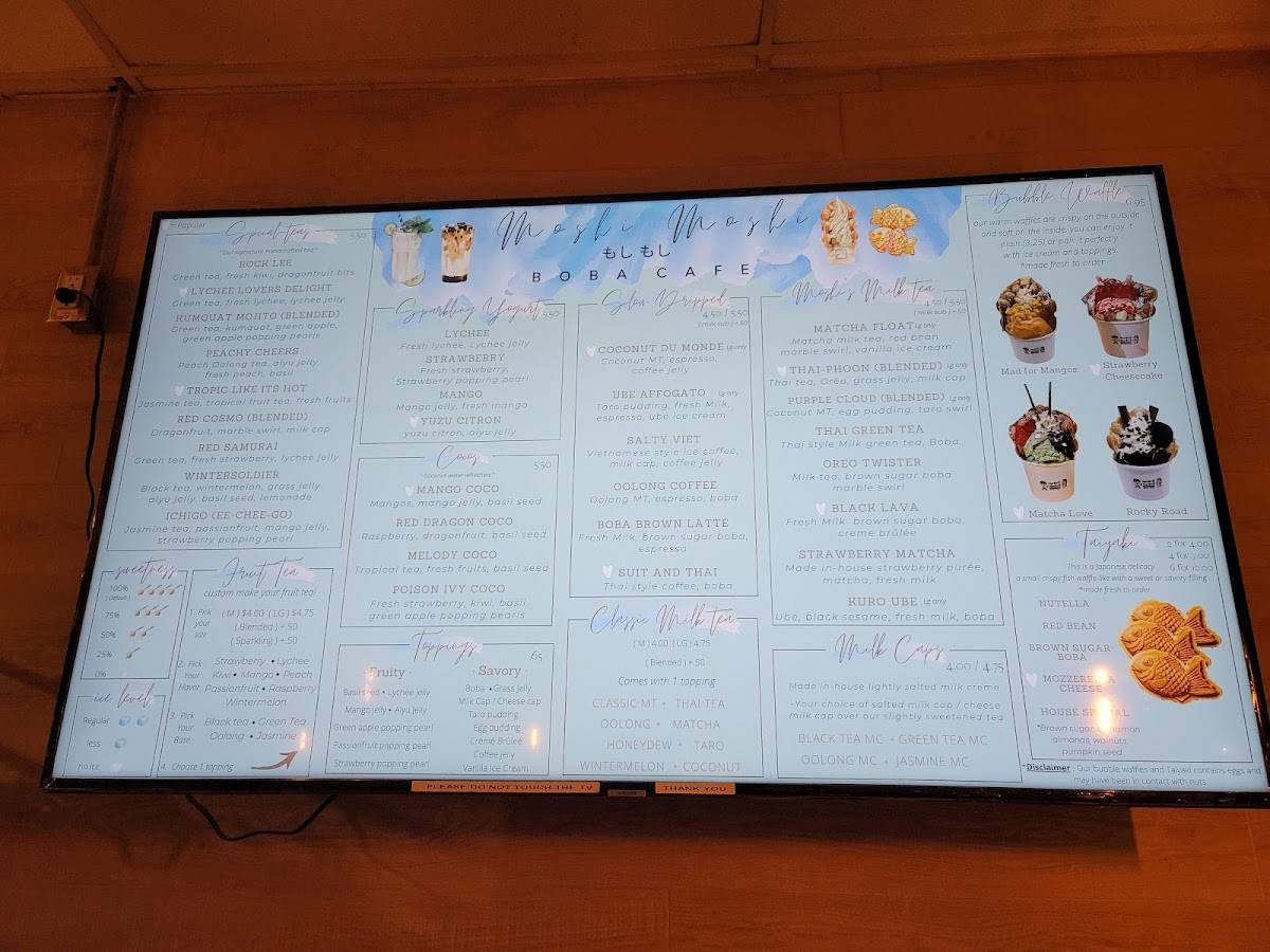 Menu at Moshi Moshi Boba Cafe, Greensboro