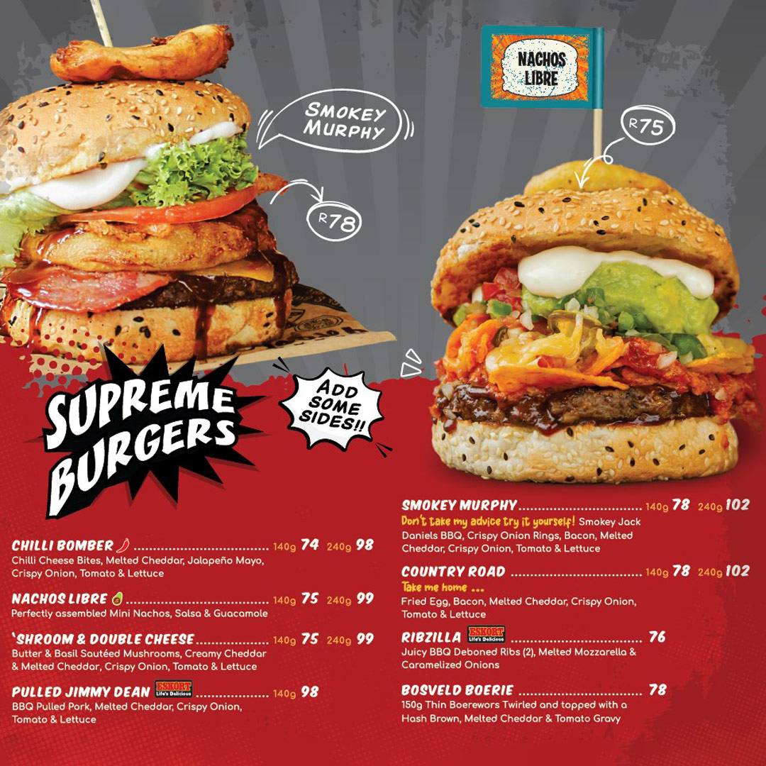 Menu at GrubHouse Diner restaurant, Trichardt