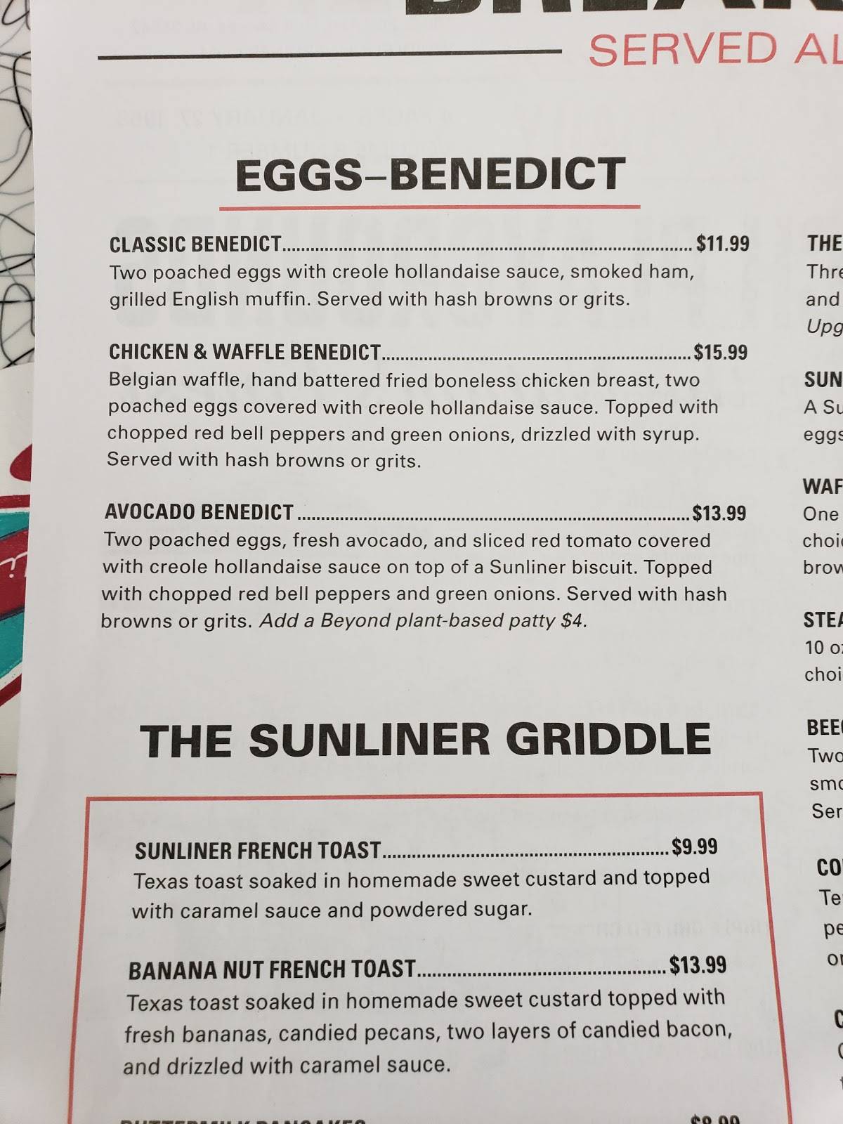 Menu at Sunliner Diner restaurant, Gulf Shores