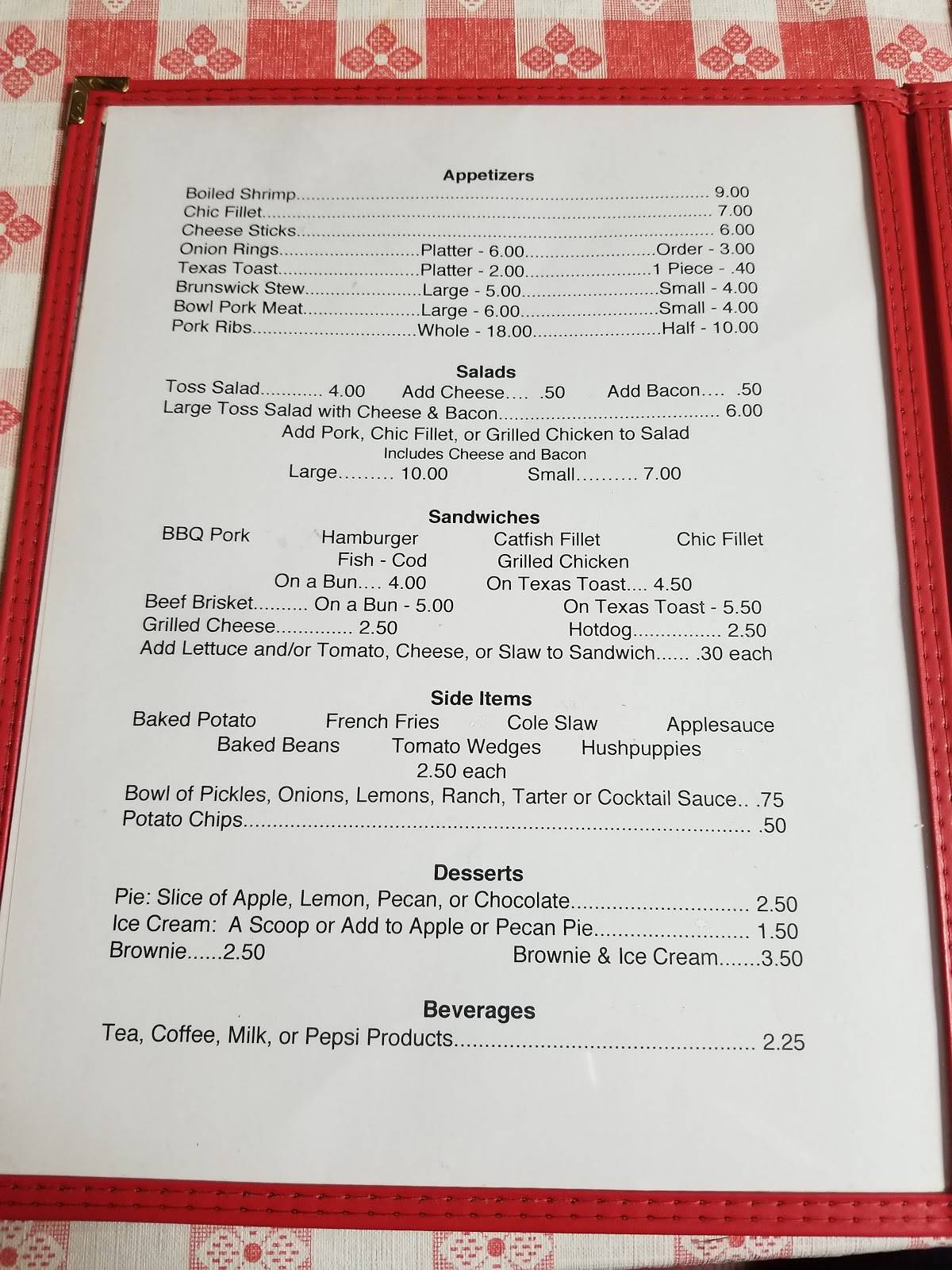 Menu at Gumlog Bar B Que & Fish Lodge, Lavonia
