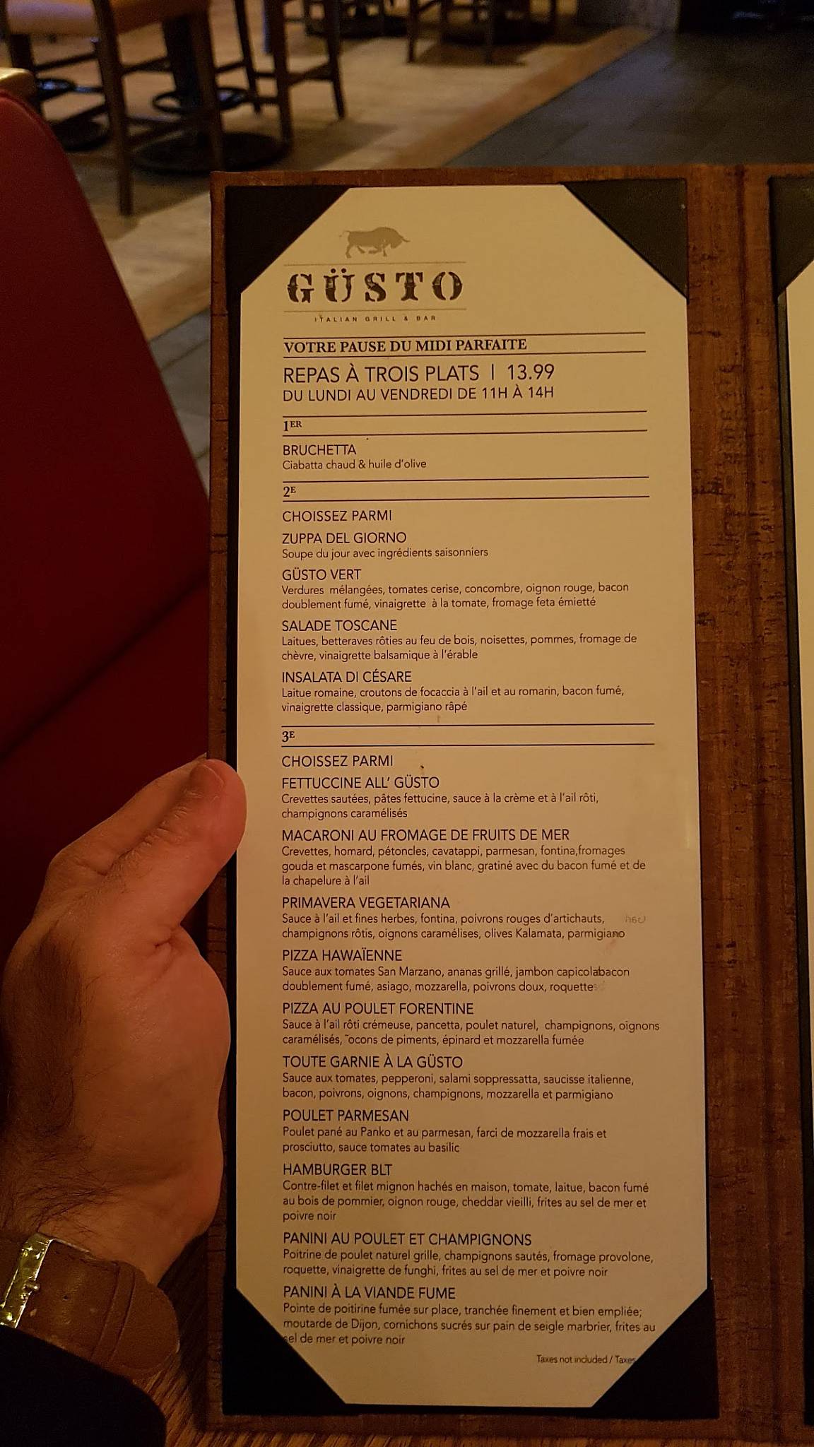 Menu at Gusto Italian Grill & Bar, Moncton