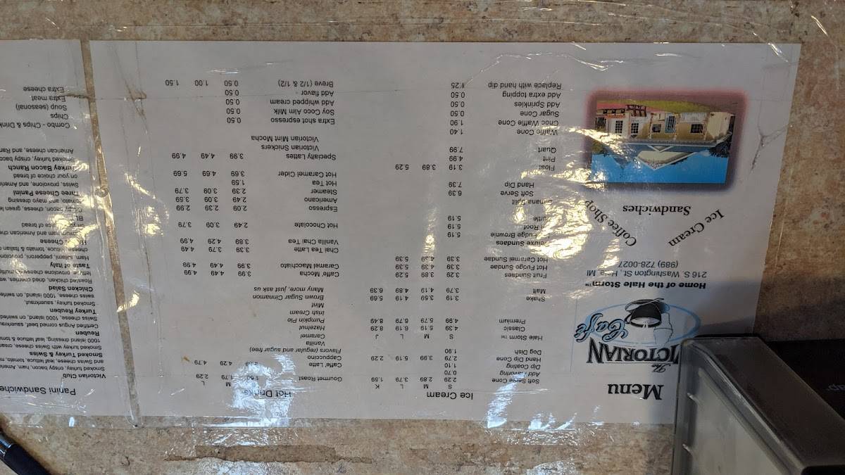 Menu at The Victorian Cafe, Hale