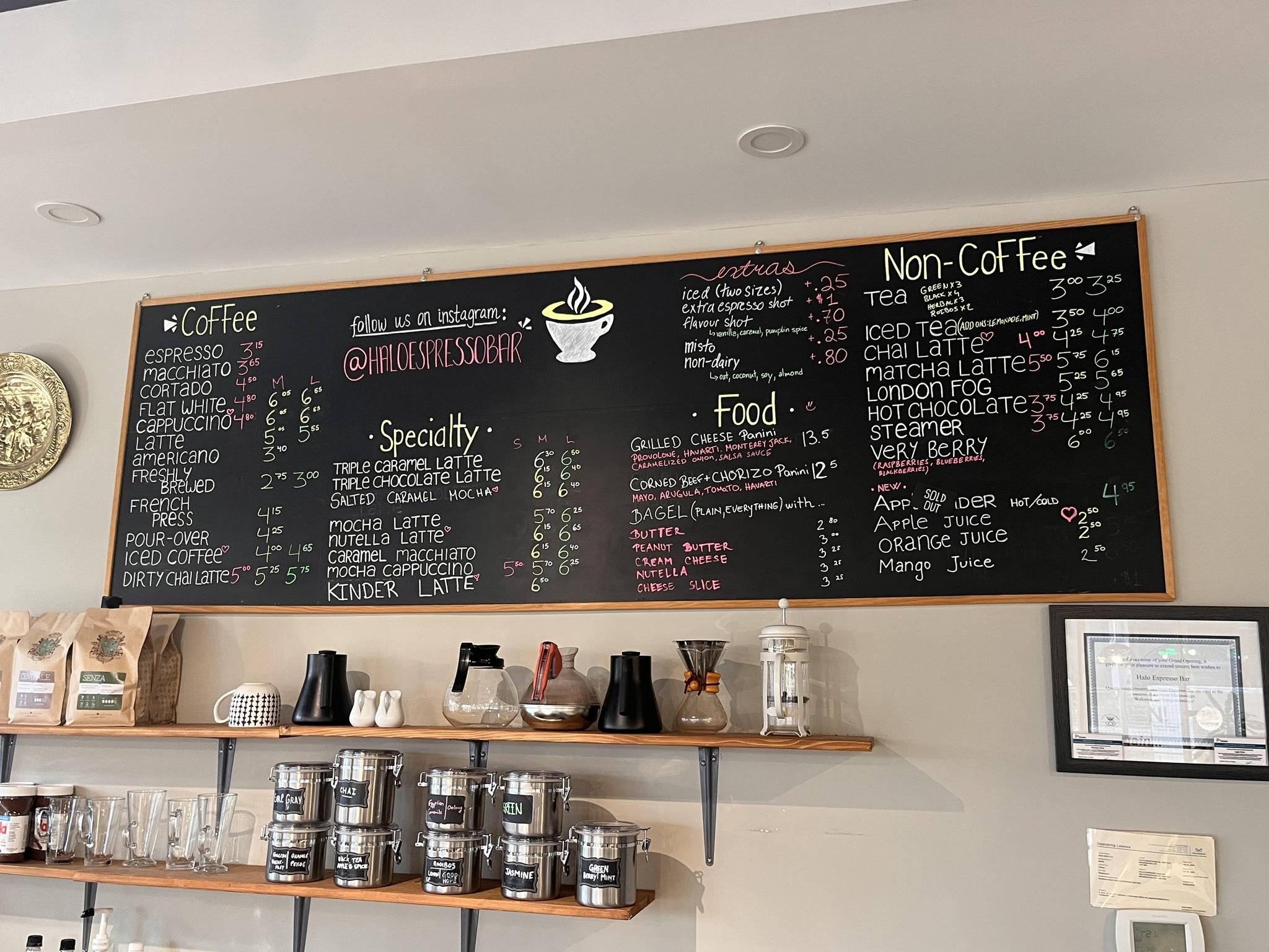 Menu at Halo Espresso Bar, Mississauga