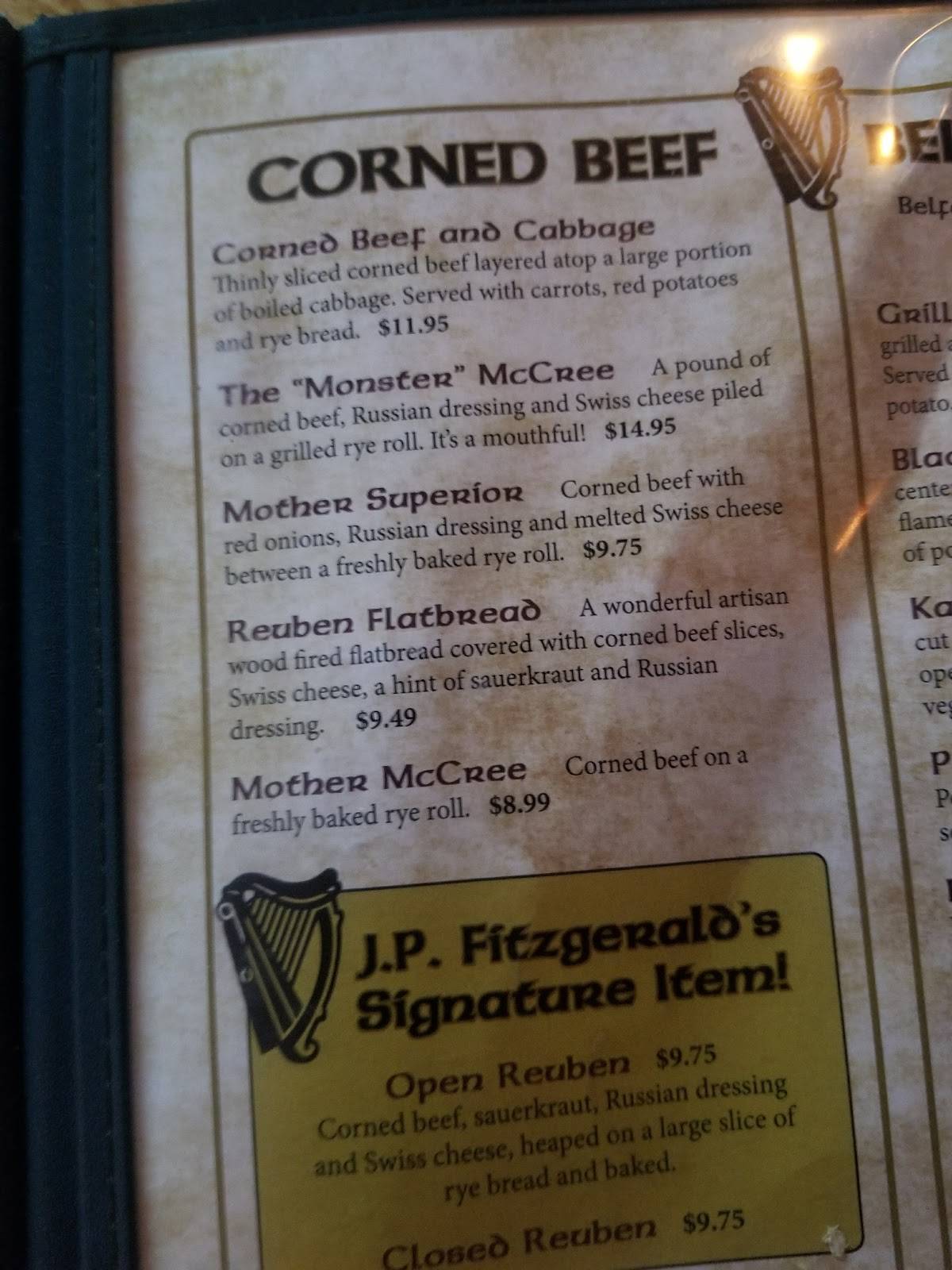 Menu at JP Fitzgeralds pub & bar, Hamburg, Clark St
