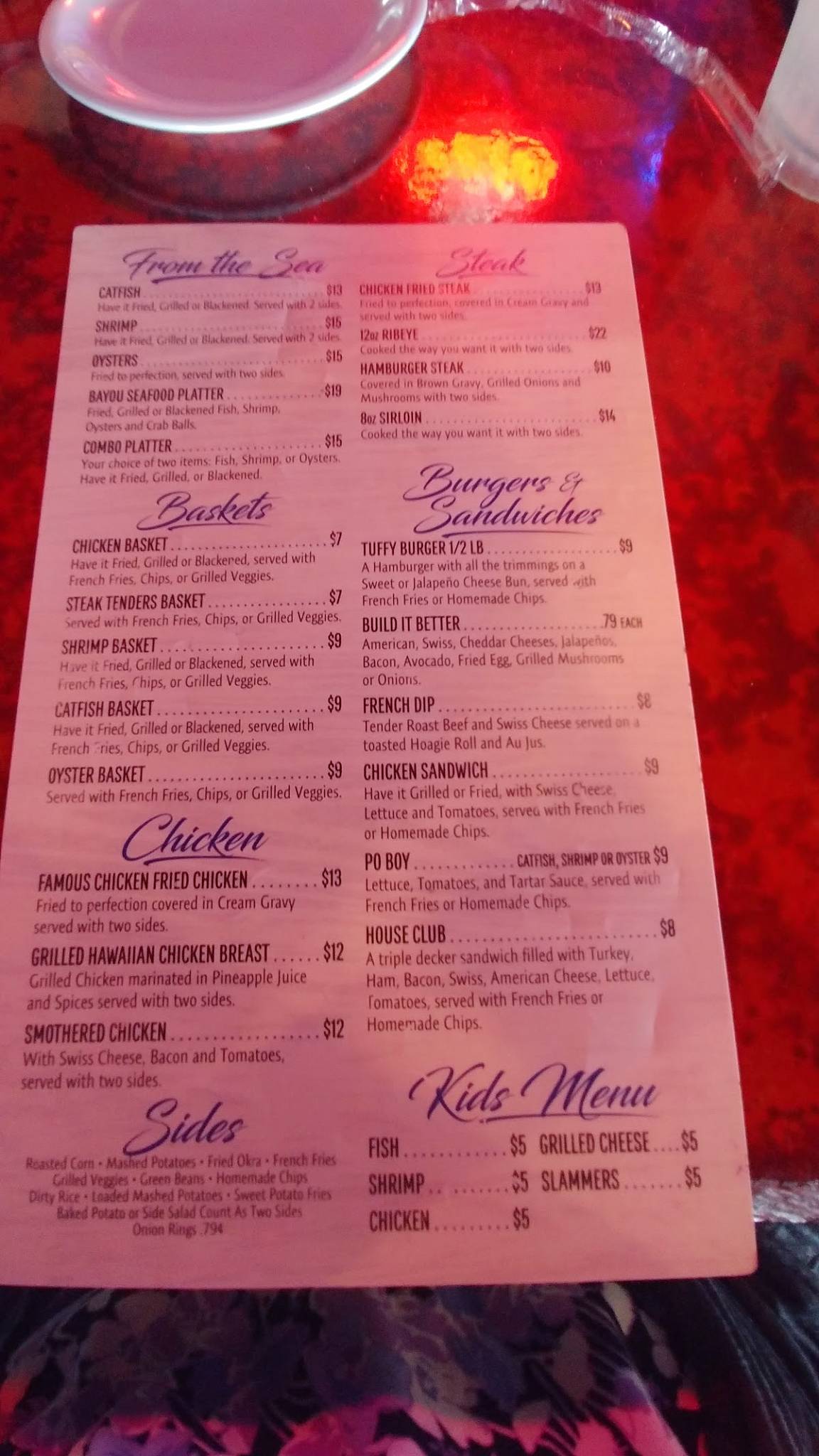 Menu at Hamilton's Restaurant And Bar, Port Arthur
