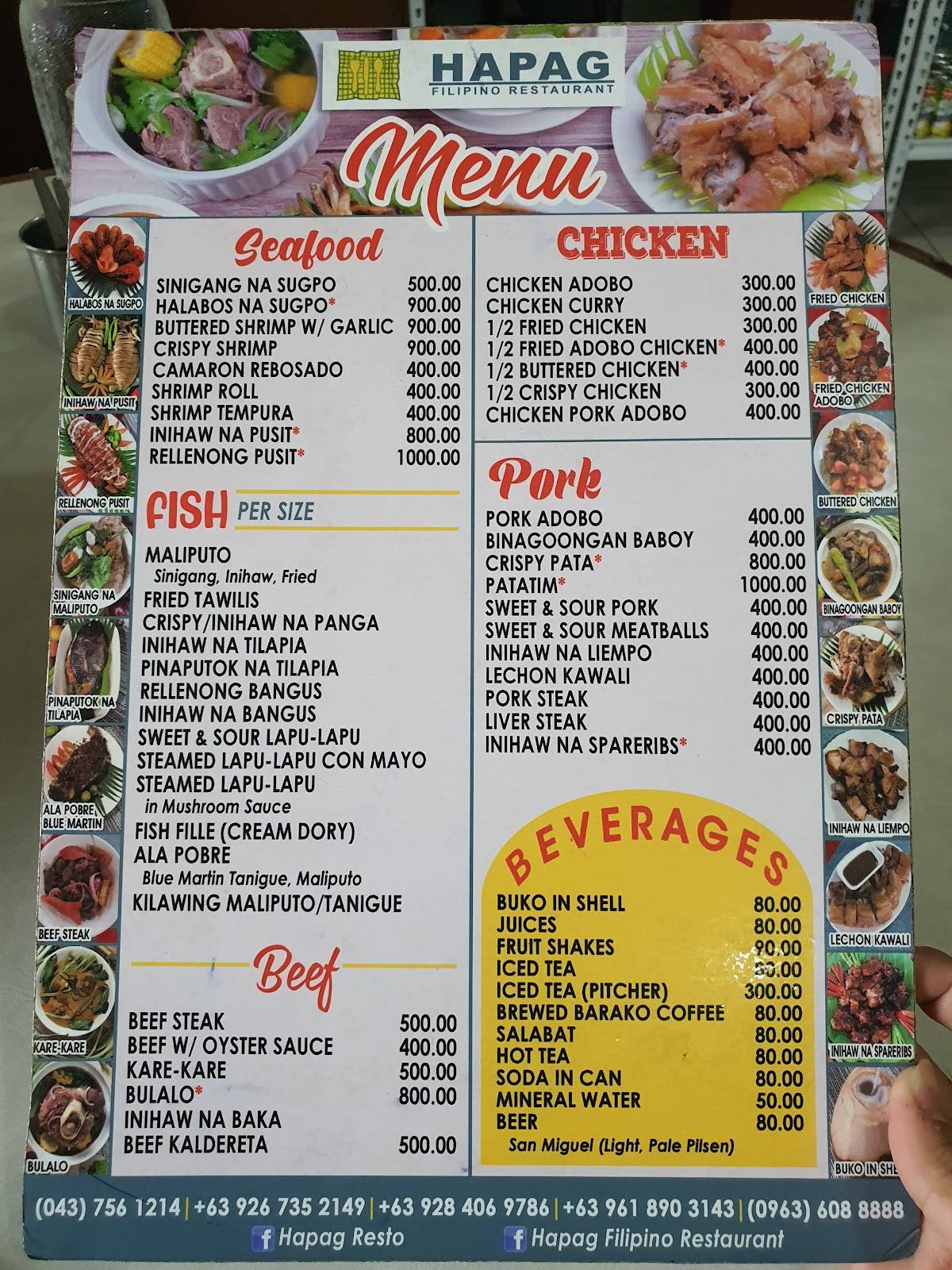 Menu at Hapag Filipino Restaurant, Lipa, X528+96G