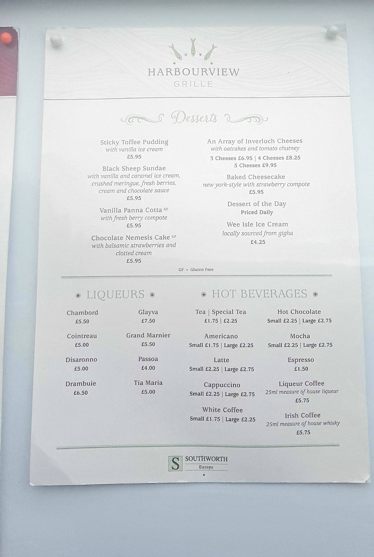 Menu at Harbourview Grille pub & bar, Campbeltown