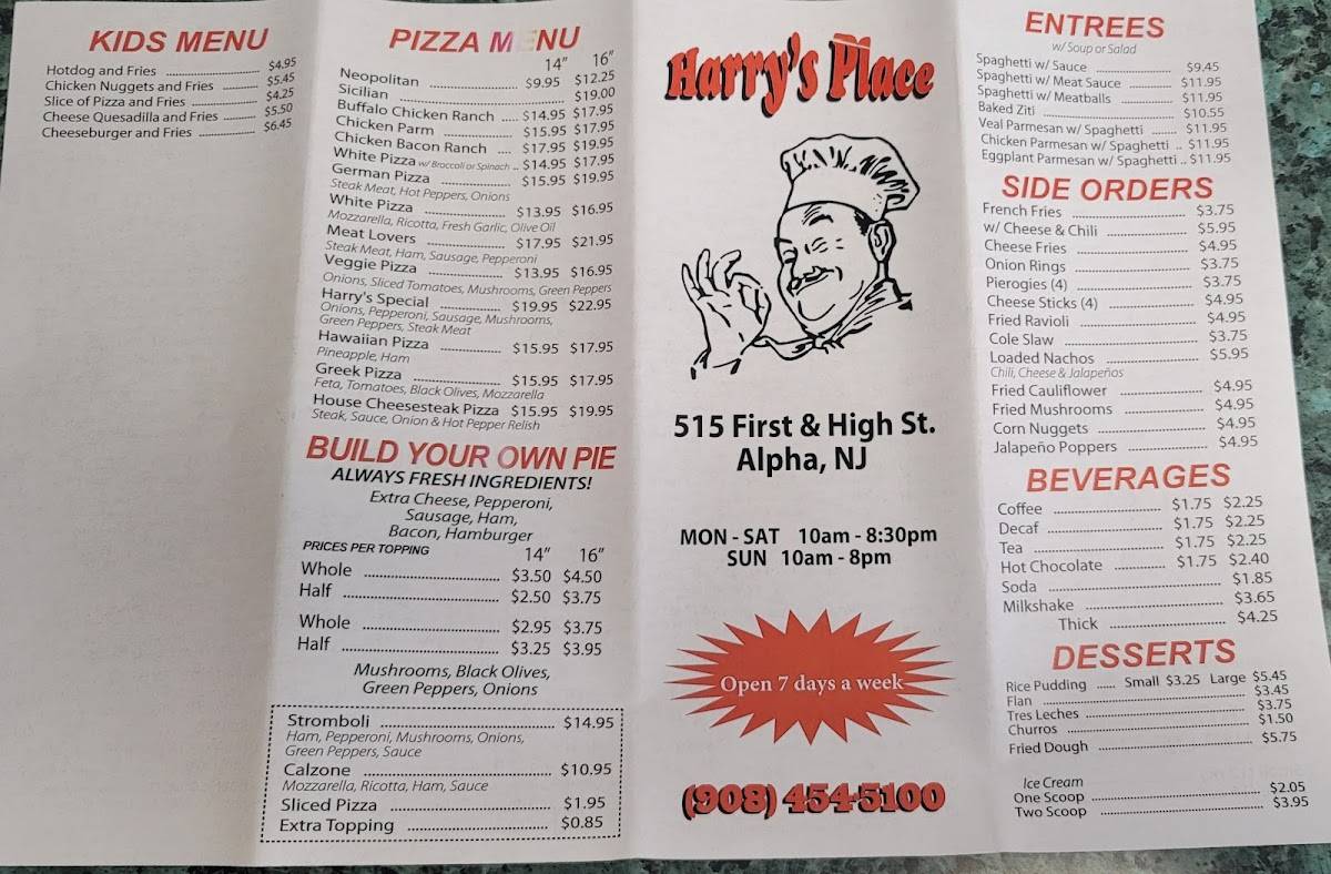 Menu at Harry's Place restaurant, Alpha