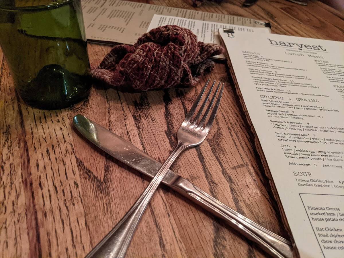 Menu at Harvest at the Masonic restaurant, McKinney
