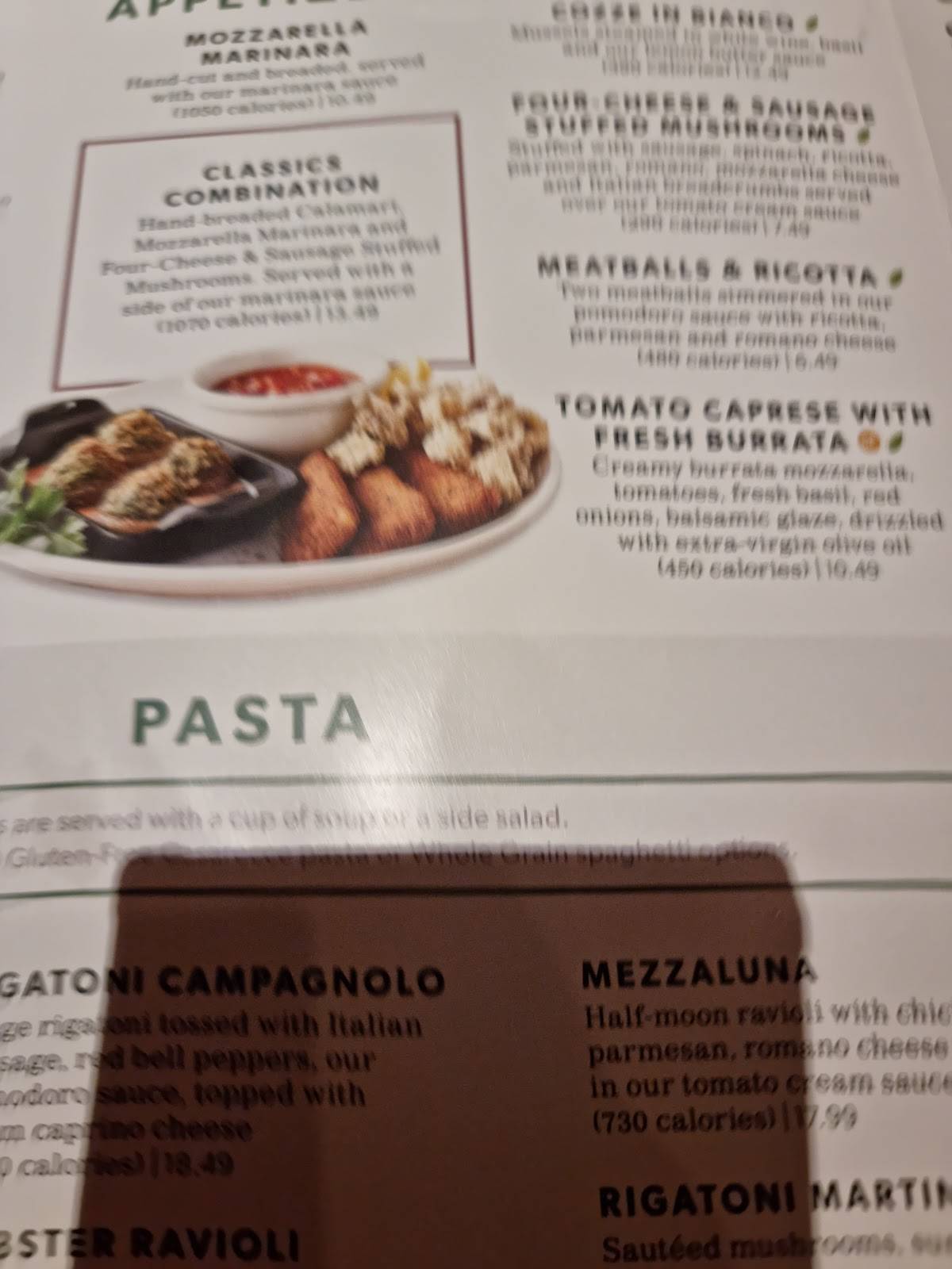 Menu at Carrabba's Italian Grill restaurant, Rochester