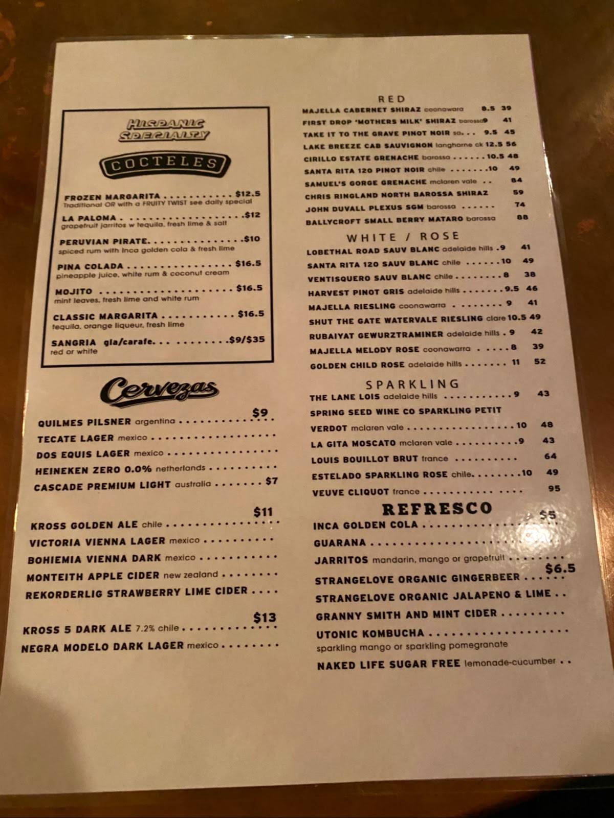 Menu at Hispanic Mechanic restaurant, Frewville