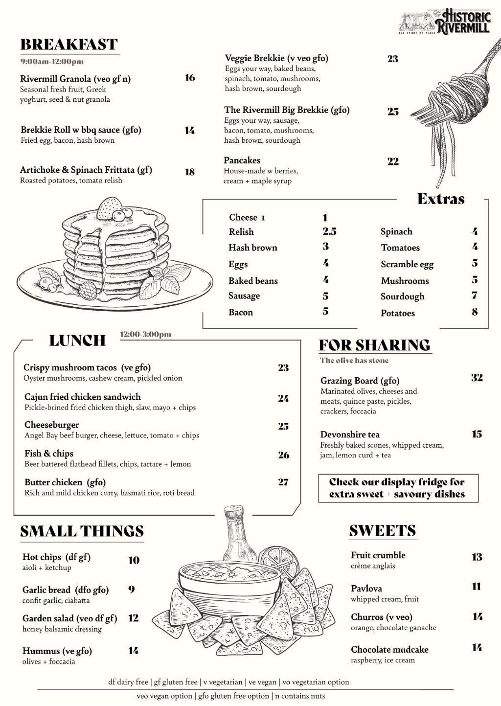 Menu at Historic Rivermill cafe, Mount Nathan, 950 Beaudesert Nerang Rd